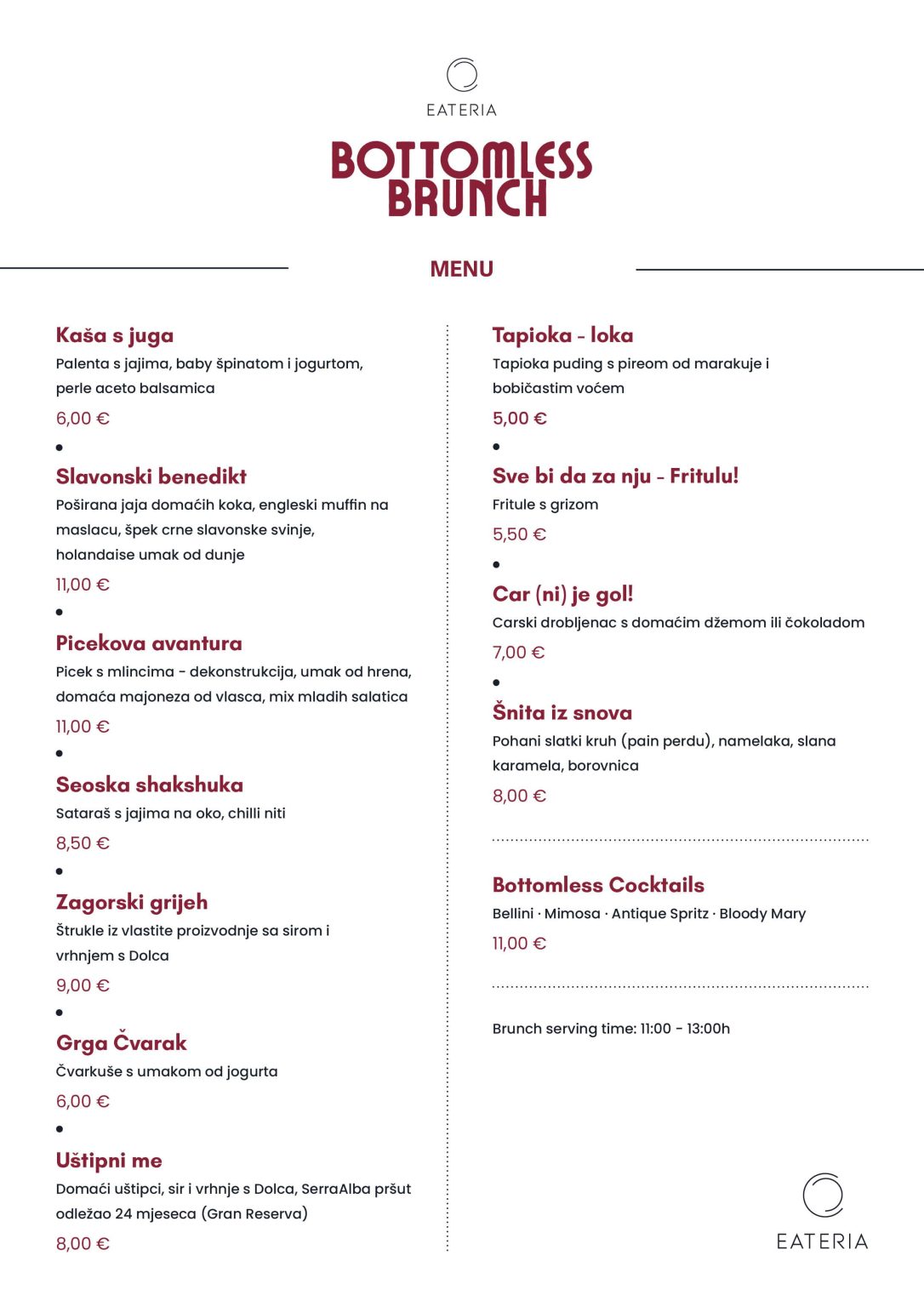 Brunch u restoranu Eateria u Zagrebu